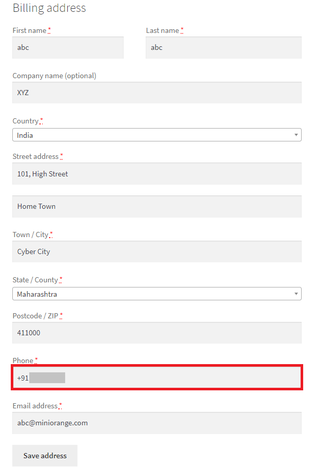 OTP Verification For WooCommerce Billing Address Update Form - Plugins - miniOrange