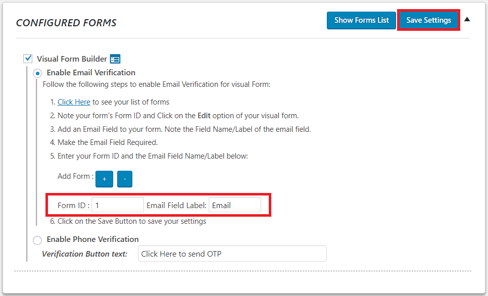 OTP Verification For Visual Form Builder - Plugins - miniOrange