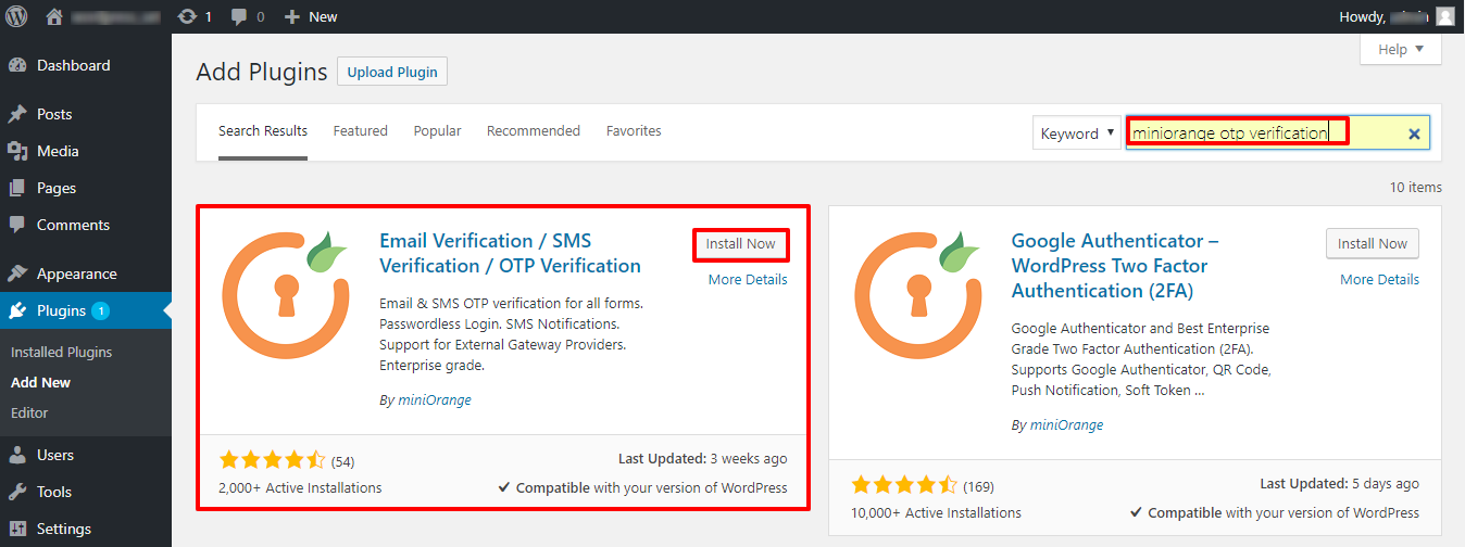 OTP verification for Wordpress