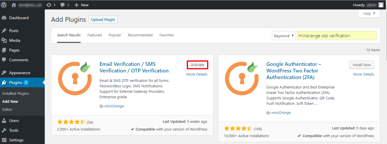 OTP verification for Wordpress