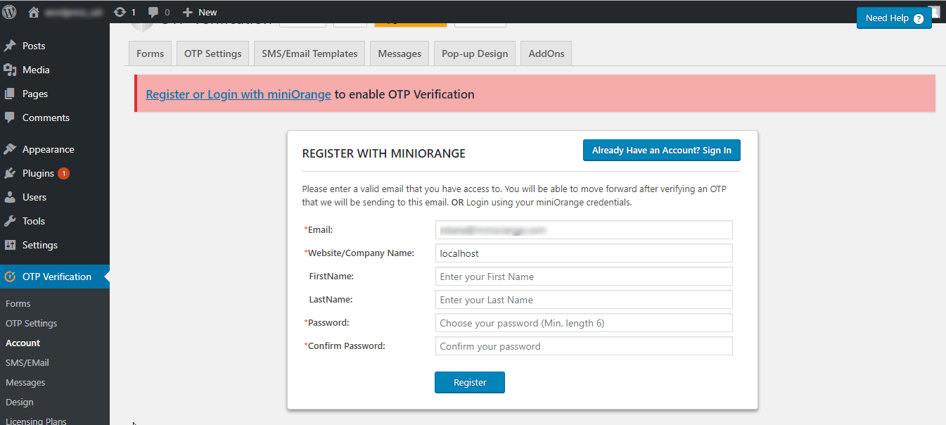 Otp Verification For Wordpress