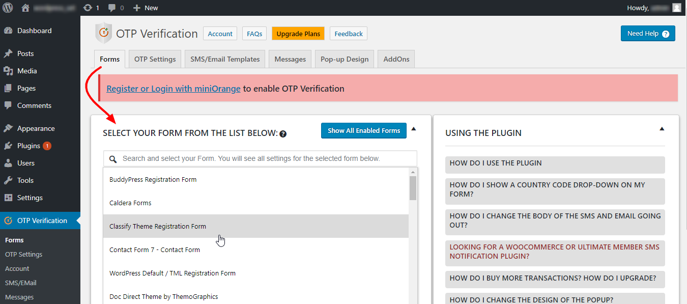 Otp Verification For Wordpress