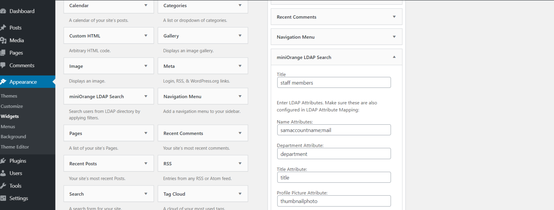 Guide to setup ldap search widget add-on
