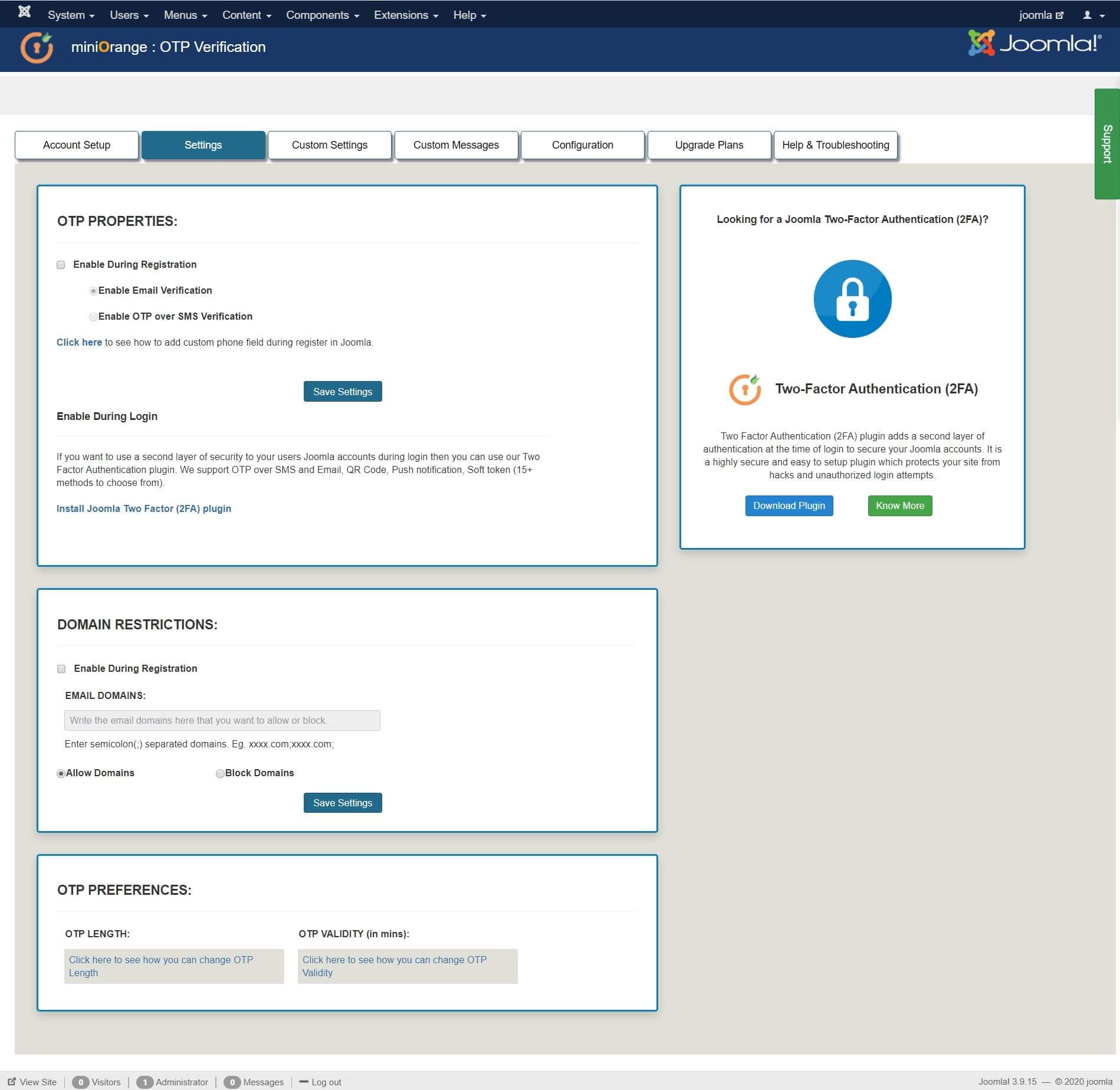 Joomla Otp Verification Sms And Email Otp Verification Plugin