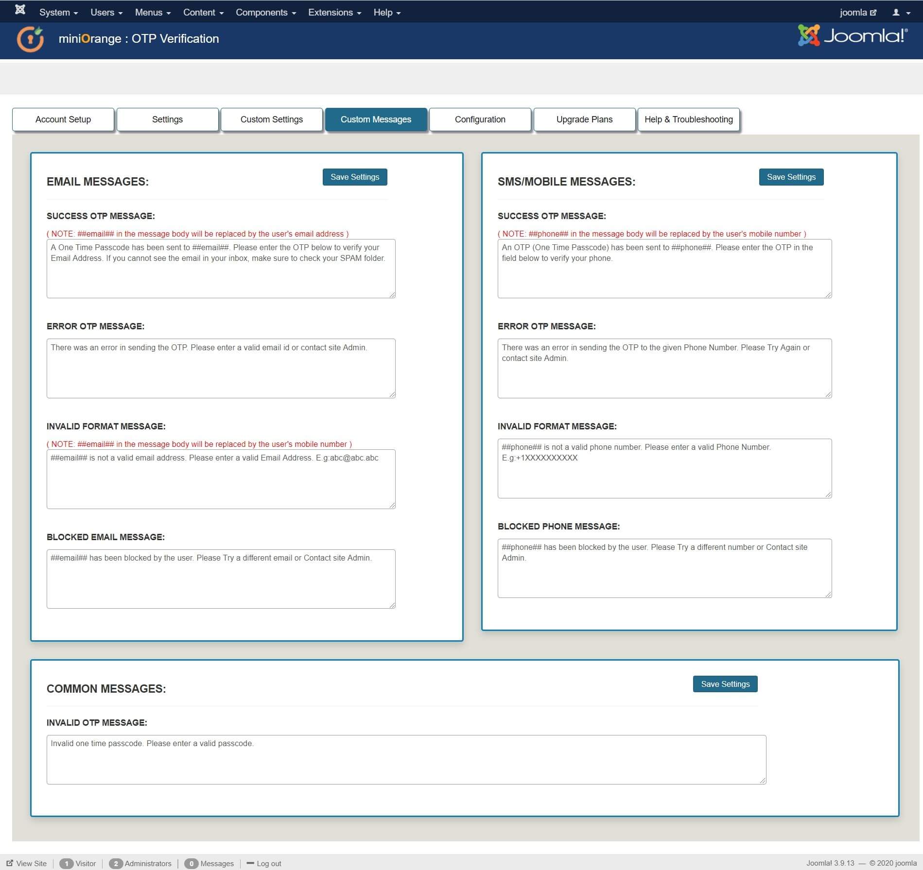 Joomla Otp Verification Sms And Email Otp Verification Plugin